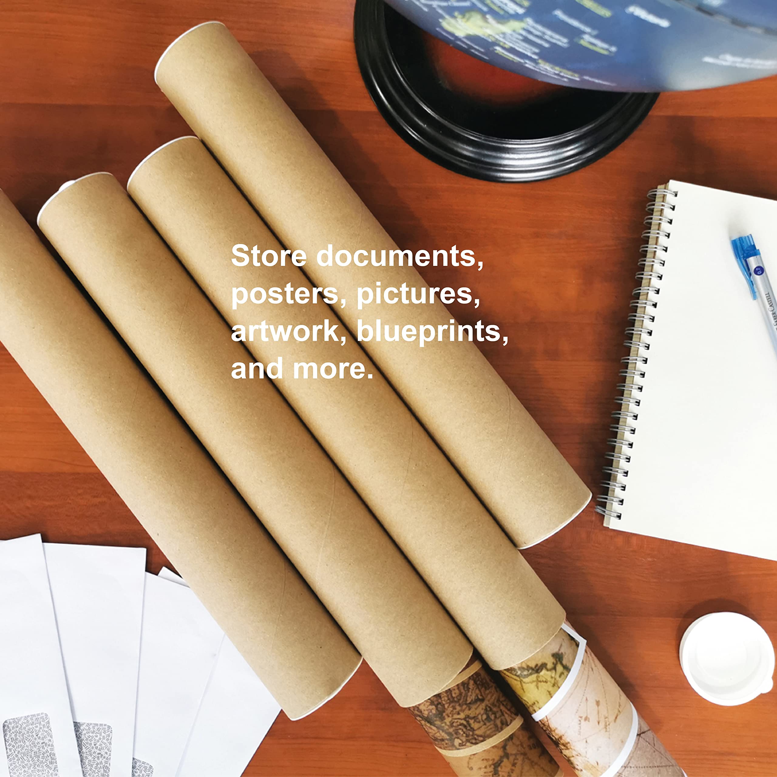 CAPTAIN Mailing Tube, 2 Pack, 13.5x2 Inch, Brown Kraft Cardboard, For Documents, Art, Posters