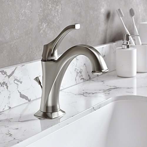 KRAUS KBF-1201SFS Arlo Single Handle Basin Bathroom Faucet with Lift Rod Drain and Deck Plate, Spot-Free All-Brite Stainless Steel