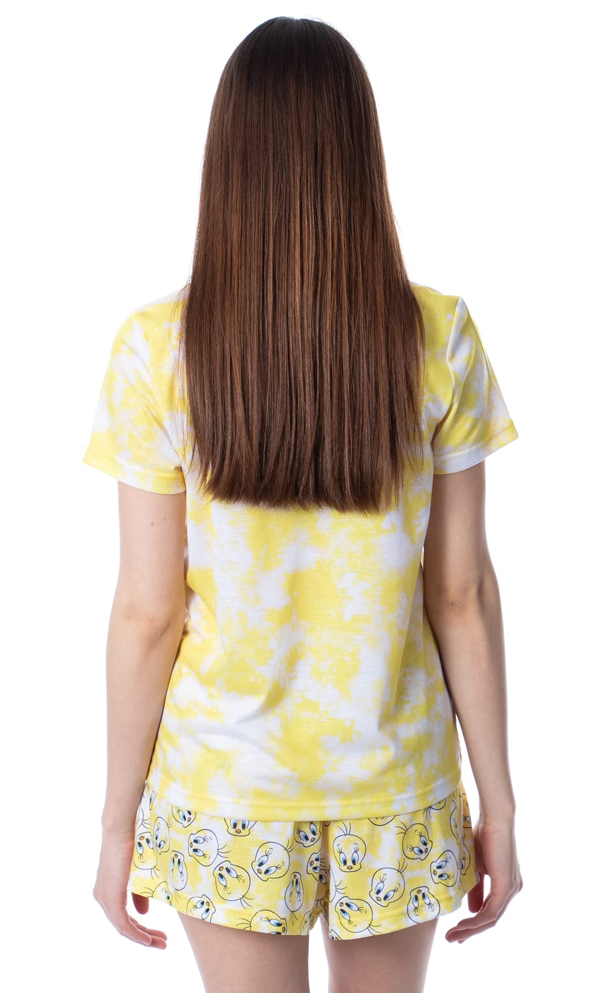 INTIMO Looney Tunes Womens' Tweety Bird Tie-Dye Sleep Pajama Set Short (Large) Yellow