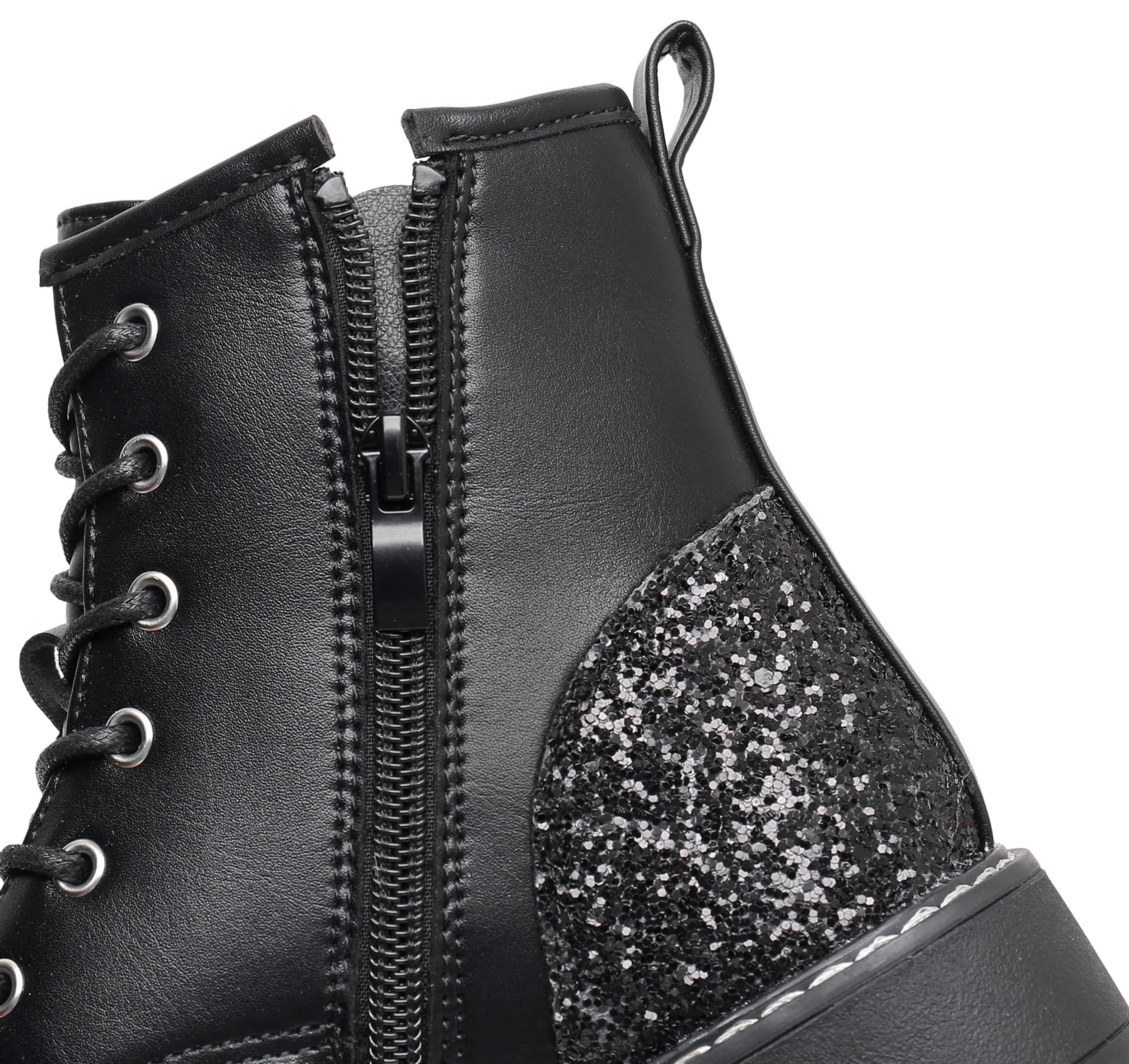 Blikcon Kids Girls Combat Ankle Boots Lace up Inner Zipper Fashion Booties (Color : Black, Size : 2 Little Kid)