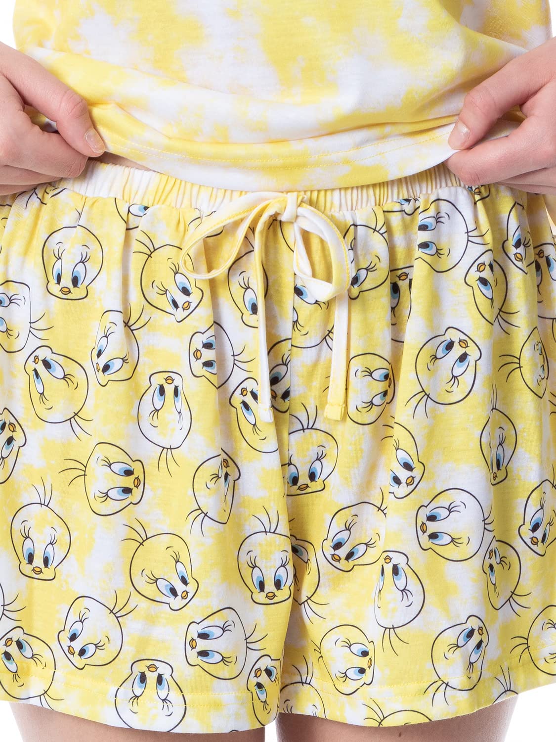 INTIMO Looney Tunes Womens' Tweety Bird Tie-Dye Sleep Pajama Set Short (Large) Yellow