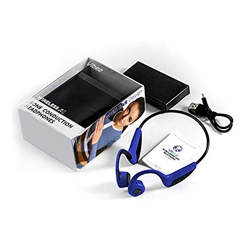 Vibez Bone Conduction Headphones Portable Open Ear Headset Wireless Bluetooth 5.0 Connectivity Sweat Resistant Sports Earphones with Microphone Volume Control for Running Hiking Driving Bicycling Blue