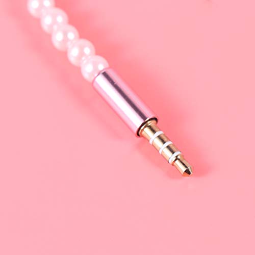 UKCOCO in-Ear Eardphones with Mic - in-Ear Headset with Remote and Mic Hands-Free Wired Pearls Chain Universal Earphone for Girls Women Student (Pink)