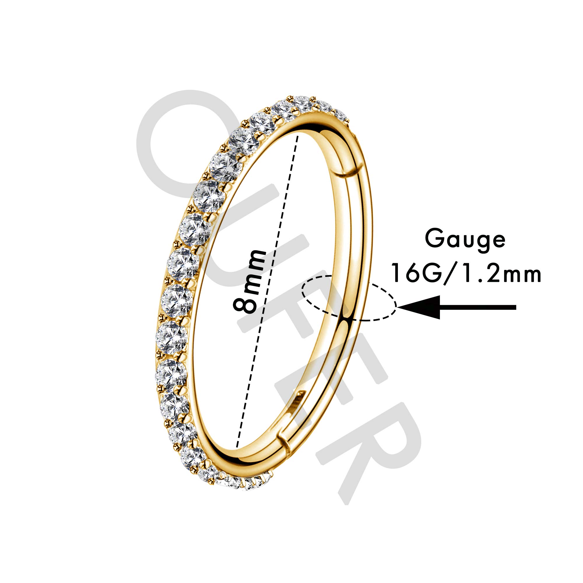 OUFER Gold Hinged Segment Earring Hoop 16G Stainless Steel with Cartilage Earrings Clear CZ Paved Tragus Helix Earrings Cartilage Earring Septum Nose Ring Hoop