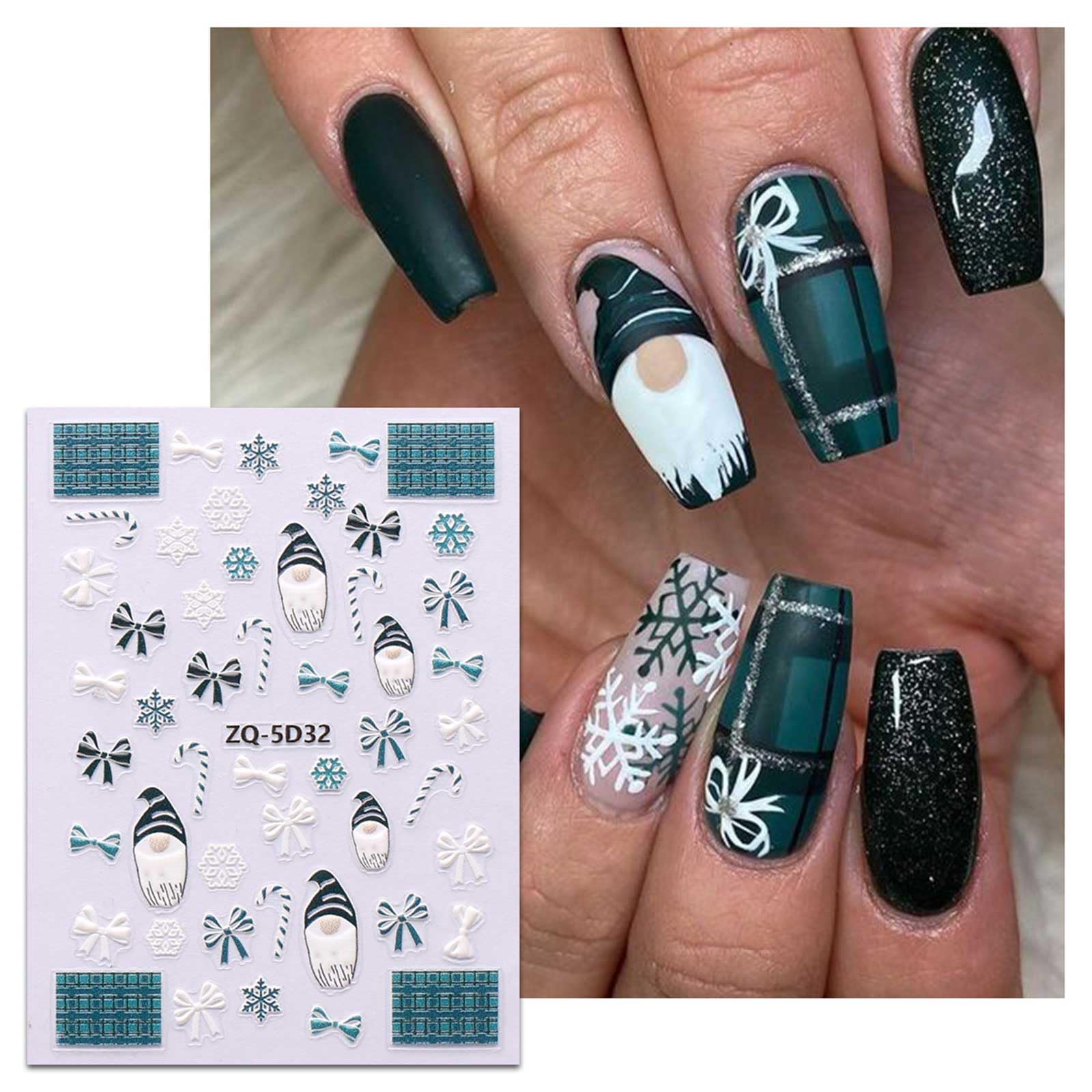 JMEOWIO 3D Embossed Christmas Nail Art Stickers Decals Self-Adhesive Pegatinas Uñas 5D Snowflake Xmas Winter Holiday Nail Supplies Nail Art Design Decoration Accessories 4 Sheets