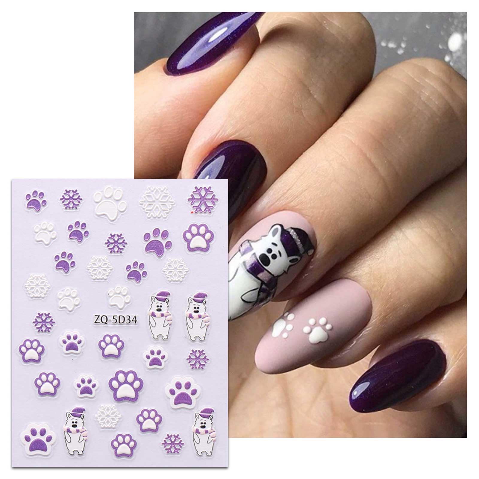 JMEOWIO 3D Embossed Christmas Nail Art Stickers Decals Self-Adhesive Pegatinas Uñas 5D Snowflake Xmas Winter Holiday Nail Supplies Nail Art Design Decoration Accessories 4 Sheets