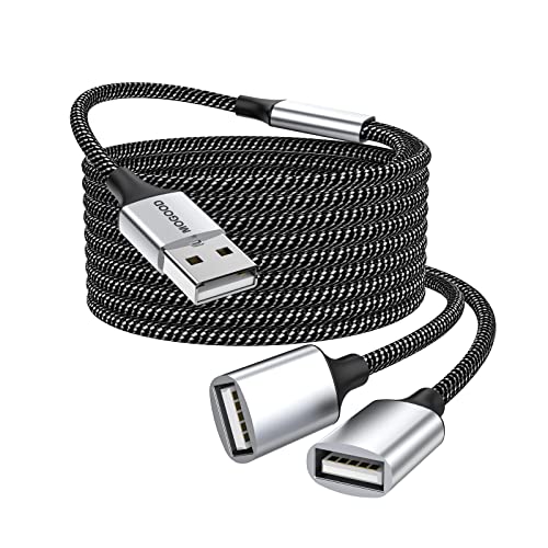 USB Extension Cable,USB Splitter USB A Male to 2 Female Extension Cord Durable USB Splitter Cable Nylon Braided Fast Data Transfer Compatible with Printer, USB Keyboard, Flash Drive,Playstation