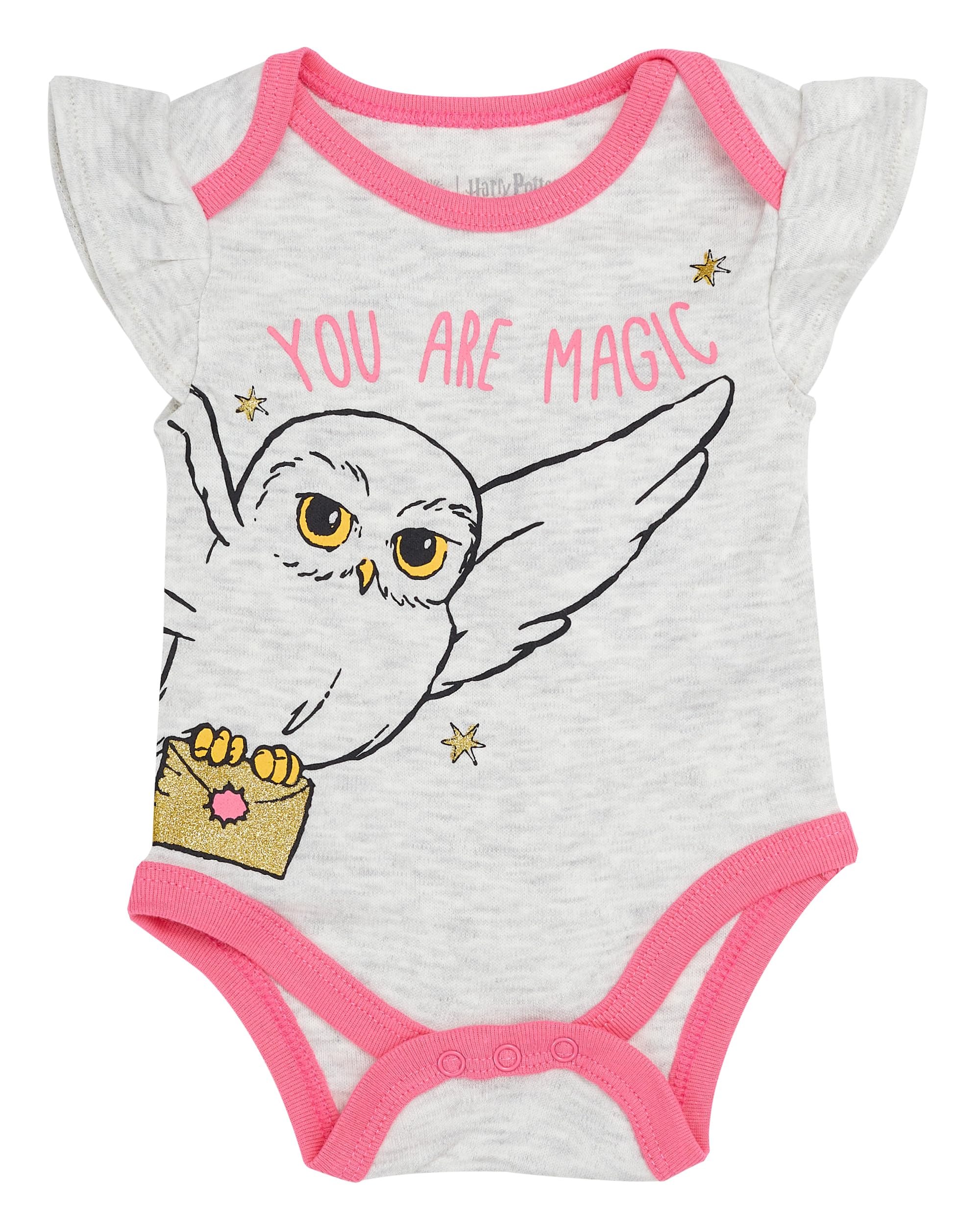 Harry Potter Baby Girls Bodysuit One Piece Three Pack Gifts for Baby Girls (Pink Multi, 0-3 Months)