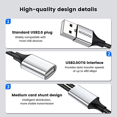 USB Extension Cable,USB Splitter USB A Male to 2 Female Extension Cord Durable USB Splitter Cable Nylon Braided Fast Data Transfer Compatible with Printer, USB Keyboard, Flash Drive,Playstation
