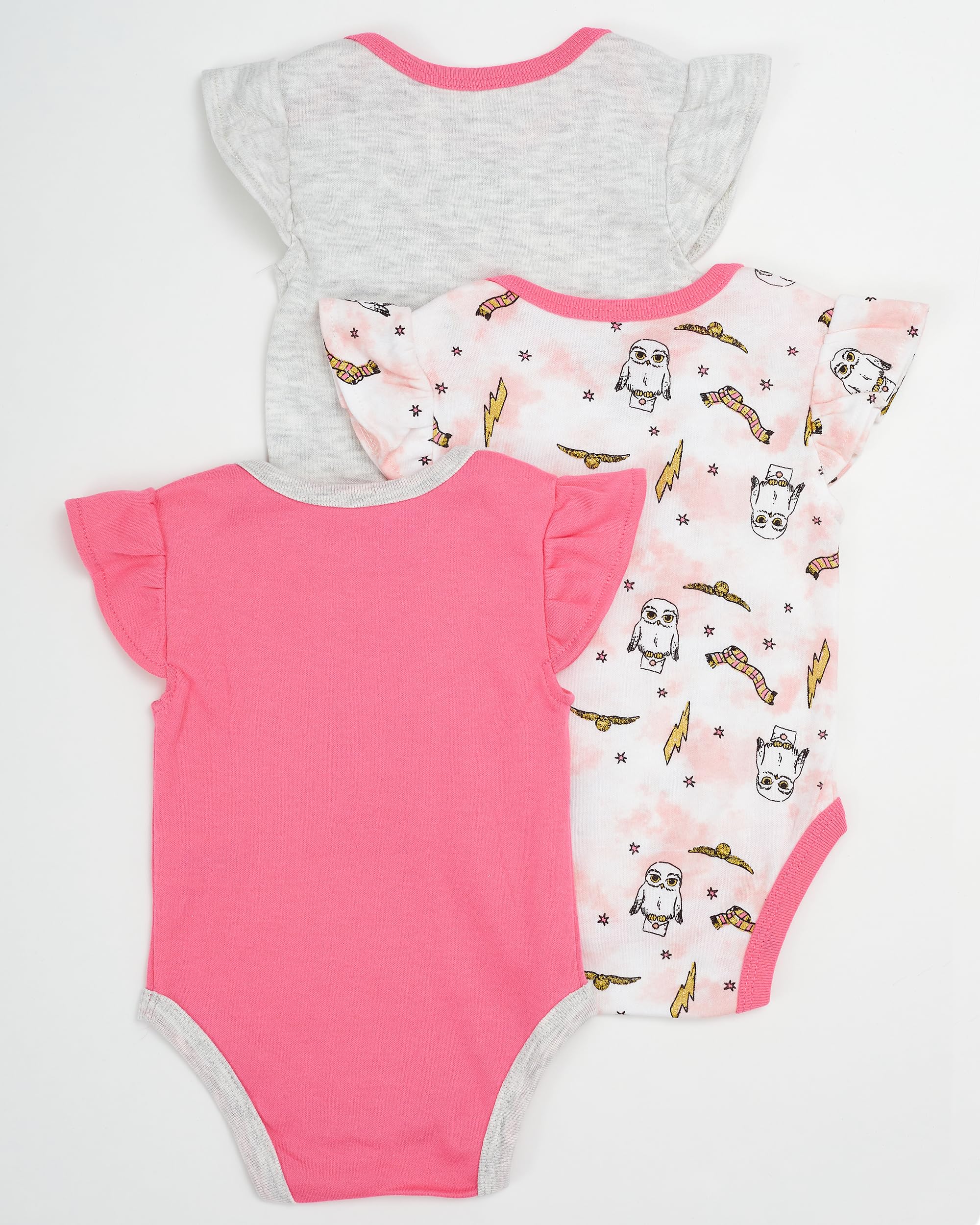 Harry Potter Baby Girls Bodysuit One Piece Three Pack Gifts for Baby Girls (Pink Multi, 0-3 Months)