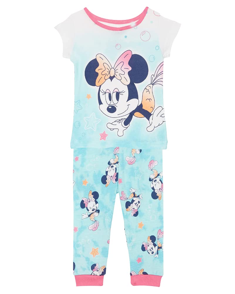 Disney Girls' Minnie Mouse 2-Piece Snug-Fit Cotton Pajamas Set, MERMAID MINNIE, 18M