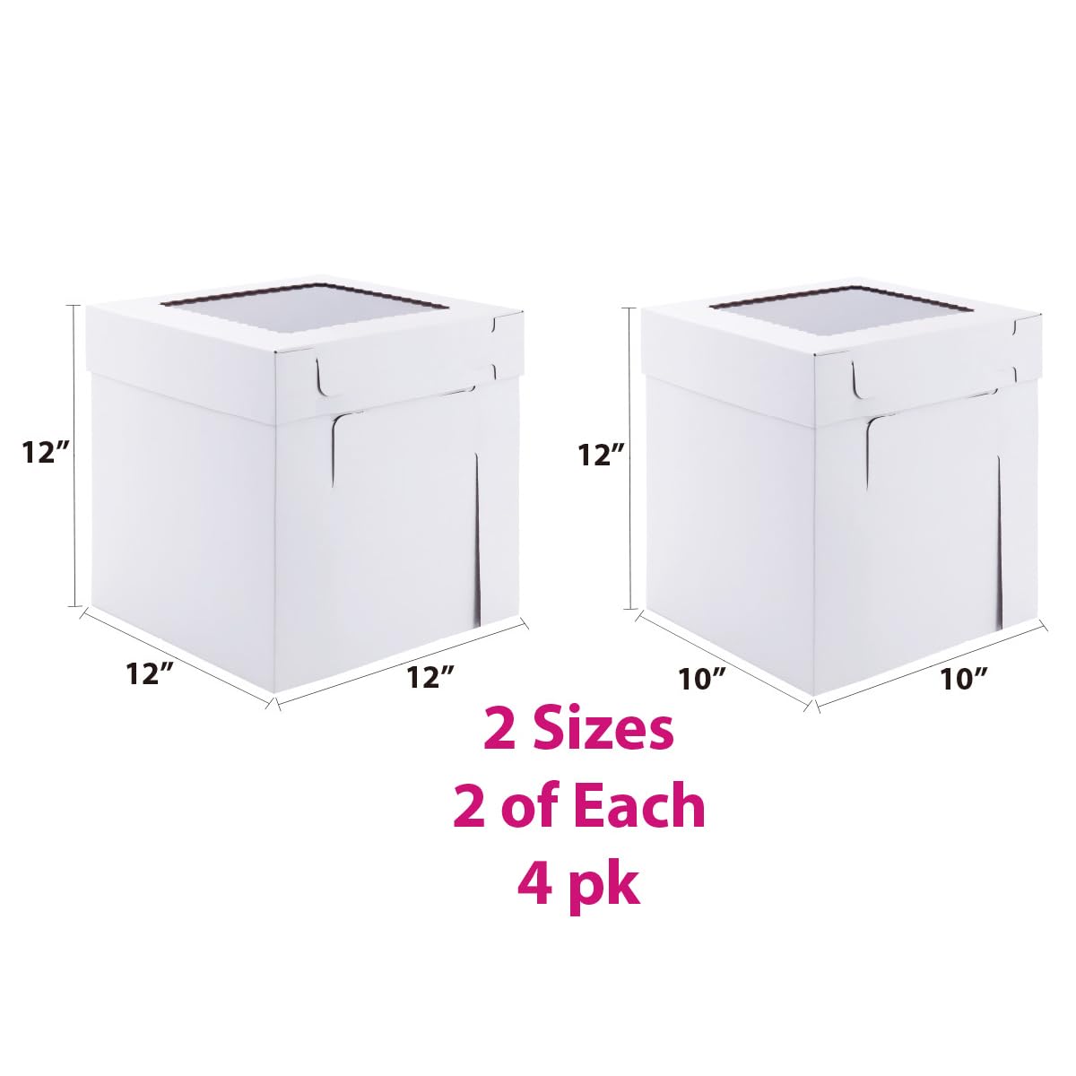 Huoshange Tall Cake Boxes for Tier Cakes,2 Sizes 4 Pack 10x10x12in and 12x12x12in,Sturdy Cardboard Cake Boxes Shipping in 2 3 Tier for Layer Tiered Cakes,Disposable Cake Containers