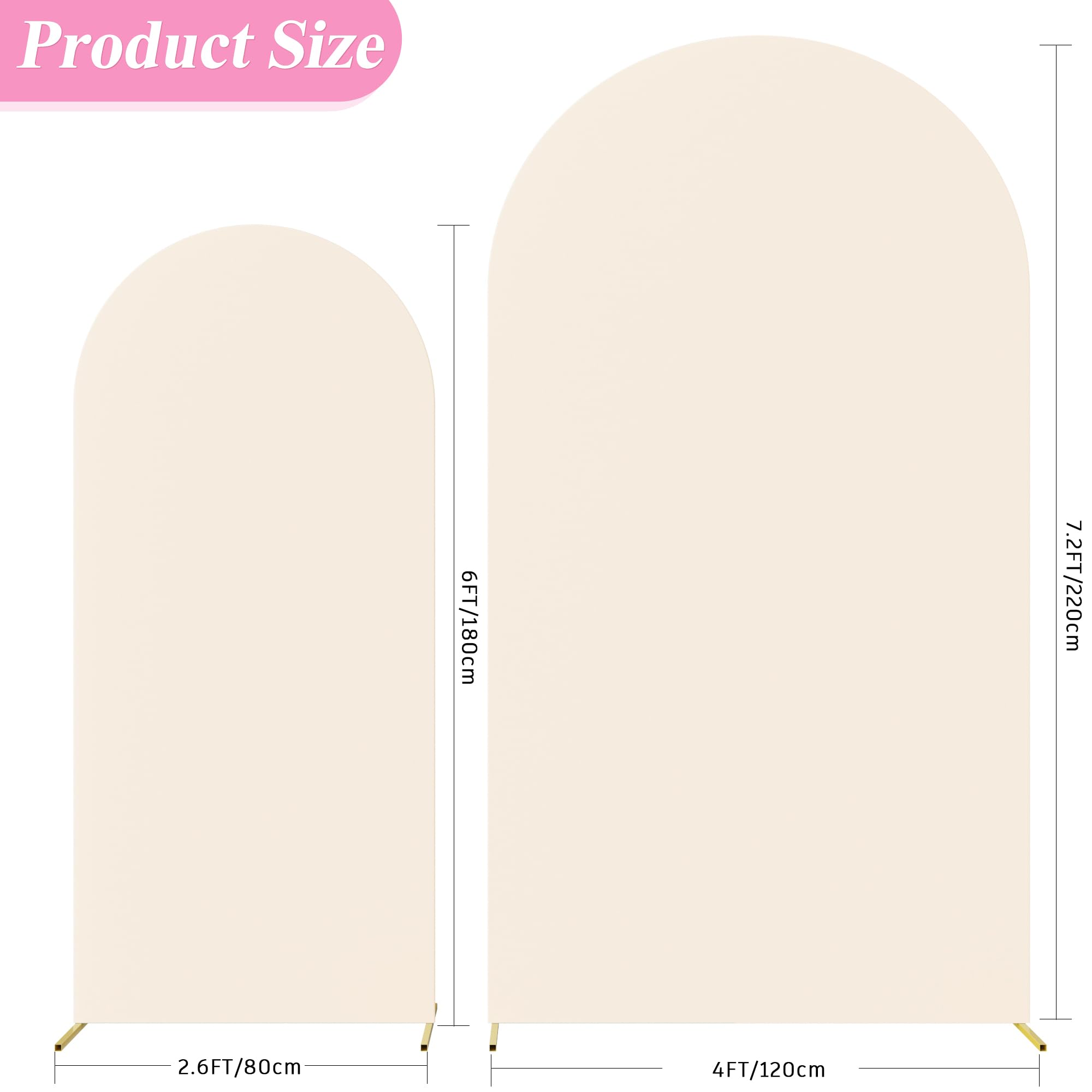 Fomcet Set of 2 Wedding Arch Cover 6FT, 7.2FT Beige 2-Sided Round Top Spandex Arch Backdrop Cover Fitted Fabric for Birthday Party Baby Shower Wedding Arch Stand Decoration