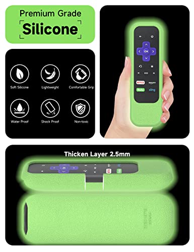 Protective Case for Roku Express/Express+,Roku 2 (4210R),Roku LT,Premiere,RC83,Streaming Stick RC41,3800RT,TCL R655 Remote Case Light Weight Shock Proof Silicone Remote Cover(Glow in Dark Green)