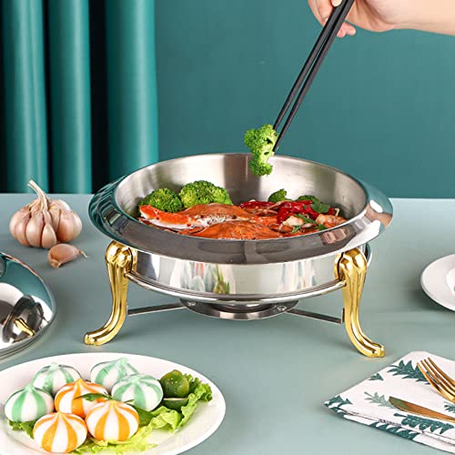 Full Size Round Chafing Dish Set, Stainless Steel Buffet Server Food Warming Tray with Alcohol Furnace and Lid, for Commercial Restaurant Catering Parties Weddings Picnics,24cm