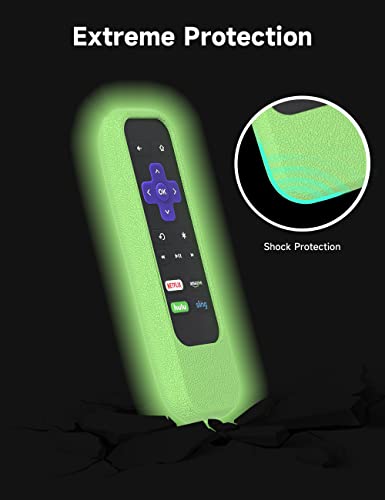 Protective Case for Roku Express/Express+,Roku 2 (4210R),Roku LT,Premiere,RC83,Streaming Stick RC41,3800RT,TCL R655 Remote Case Light Weight Shock Proof Silicone Remote Cover(Glow in Dark Green)