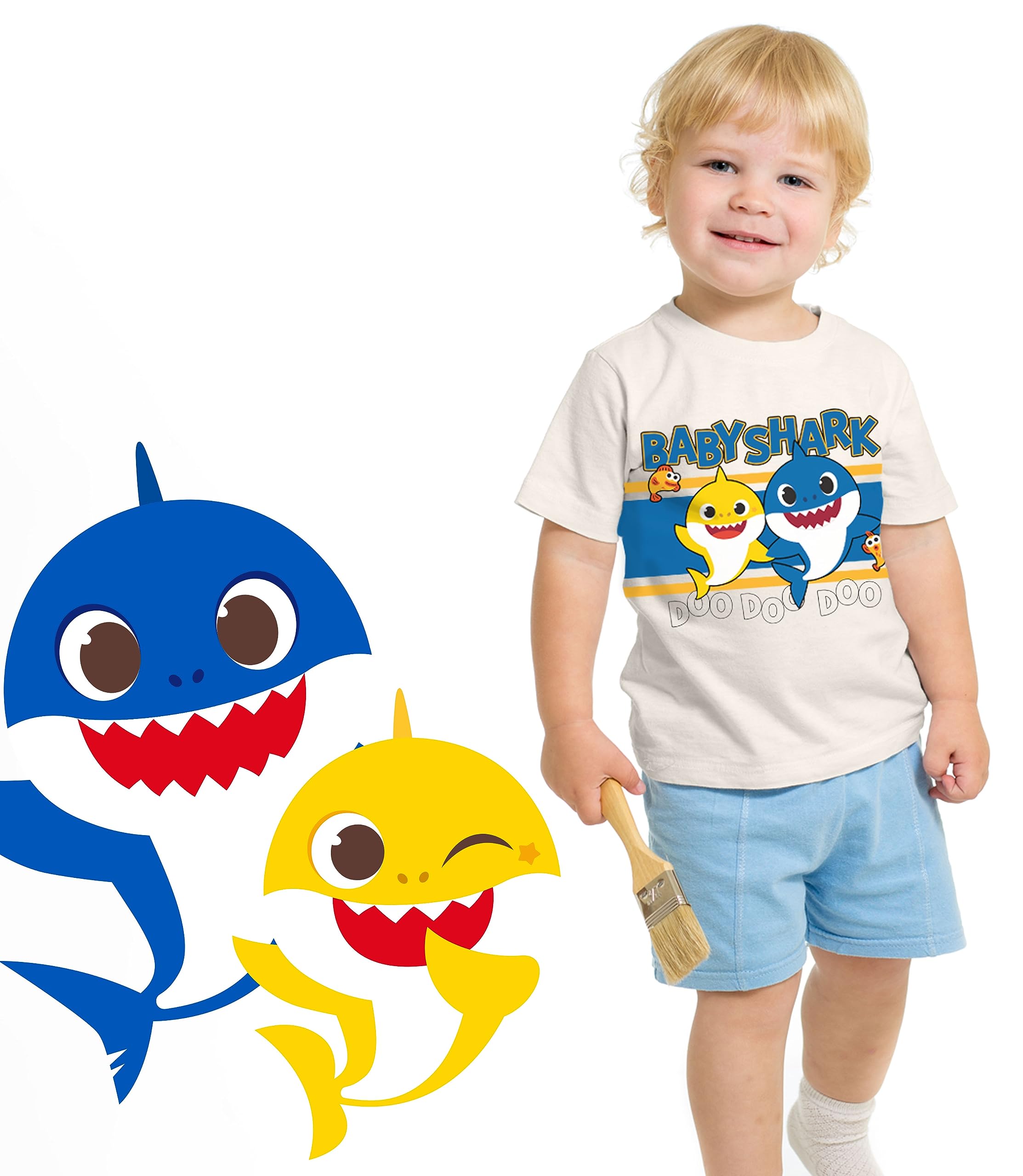 Baby Shark Graphic T-Shirts 3 Pack for Boys 3T Ecru/YEL/Wh SS