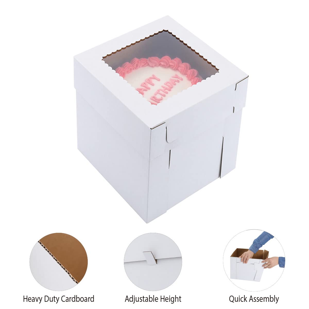 Huoshange Tall Cake Boxes for Tier Cakes,2 Sizes 4 Pack 10x10x12in and 12x12x12in,Sturdy Cardboard Cake Boxes Shipping in 2 3 Tier for Layer Tiered Cakes,Disposable Cake Containers