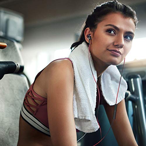 [Upgrade] inOpera Audio A1 Headphones Wired Earbuds in-Ear Noise Isolating Heavy Deep Bass Earphones with Microphone and Volume Control for Workout Sports Jogging Gym (Red/Black)