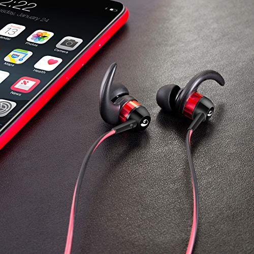 [Upgrade] inOpera Audio A1 Headphones Wired Earbuds in-Ear Noise Isolating Heavy Deep Bass Earphones with Microphone and Volume Control for Workout Sports Jogging Gym (Red/Black)