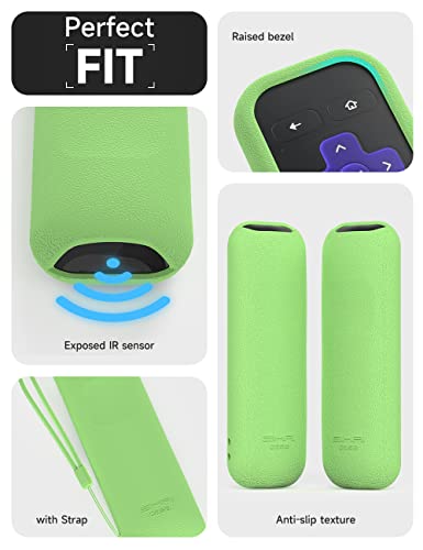 Protective Case for Roku Express/Express+,Roku 2 (4210R),Roku LT,Premiere,RC83,Streaming Stick RC41,3800RT,TCL R655 Remote Case Light Weight Shock Proof Silicone Remote Cover(Glow in Dark Green)