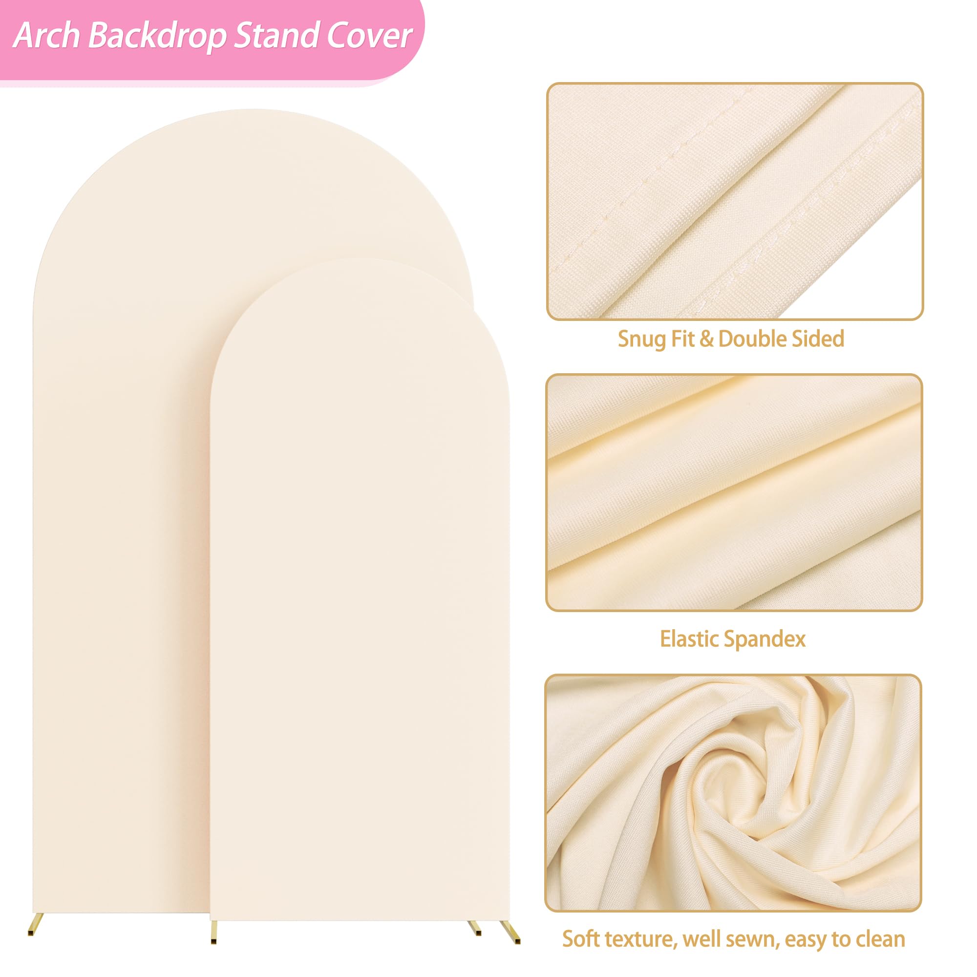 Fomcet Set of 2 Wedding Arch Cover 6FT, 7.2FT Beige 2-Sided Round Top Spandex Arch Backdrop Cover Fitted Fabric for Birthday Party Baby Shower Wedding Arch Stand Decoration