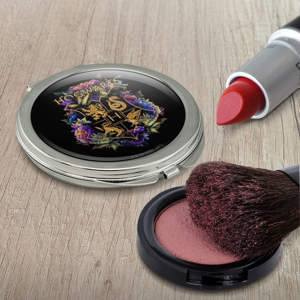 GRAPHICS & MORE Harry Potter Hogwarts Floral Crest Compact Travel Purse Handbag Makeup Mirror