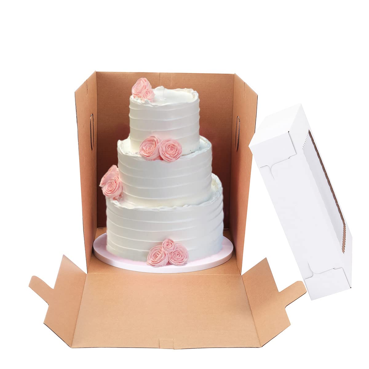 Huoshange Tall Cake Boxes for Tier Cakes,2 Sizes 4 Pack 10x10x12in and 12x12x12in,Sturdy Cardboard Cake Boxes Shipping in 2 3 Tier for Layer Tiered Cakes,Disposable Cake Containers