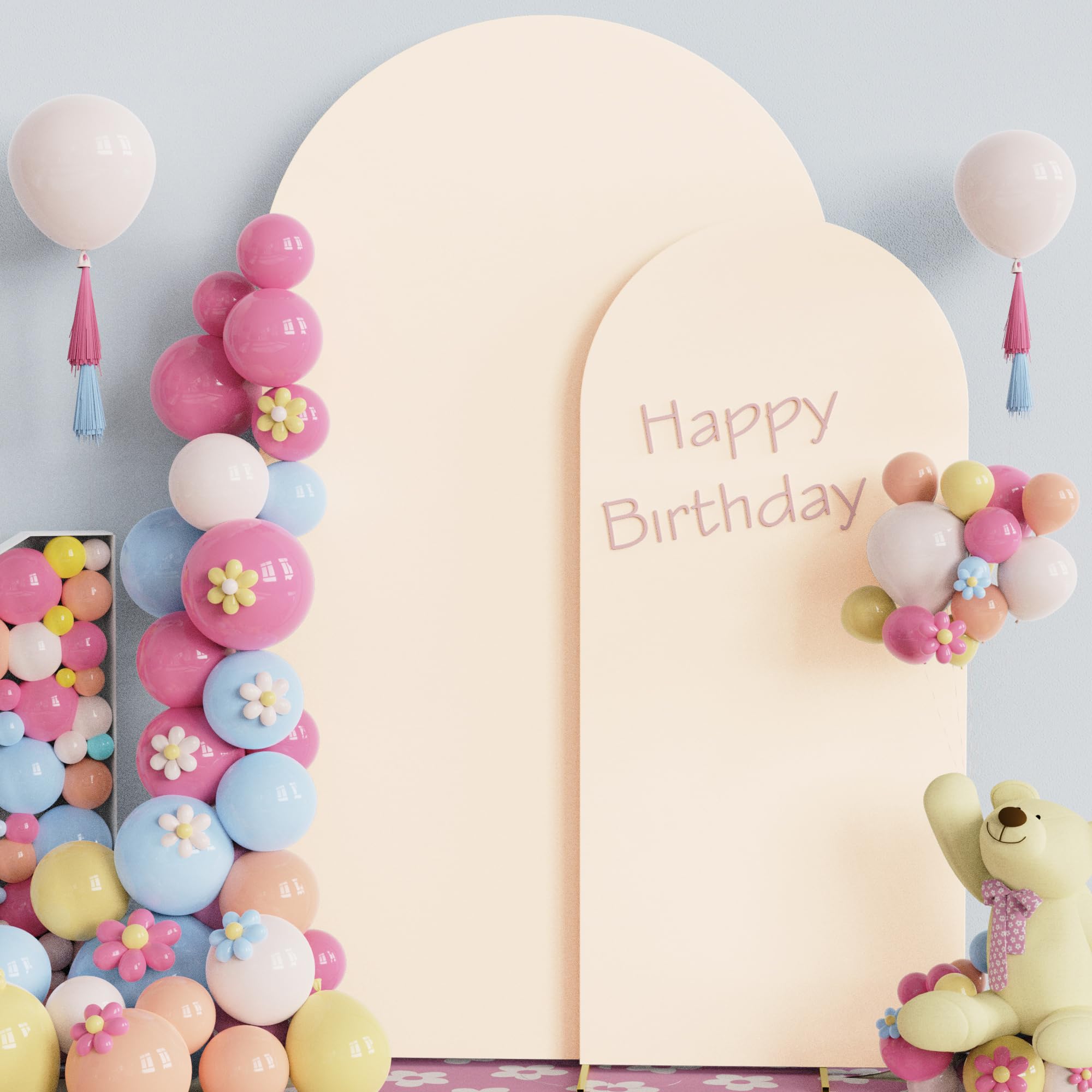 Fomcet Set of 2 Wedding Arch Cover 6FT, 7.2FT Beige 2-Sided Round Top Spandex Arch Backdrop Cover Fitted Fabric for Birthday Party Baby Shower Wedding Arch Stand Decoration