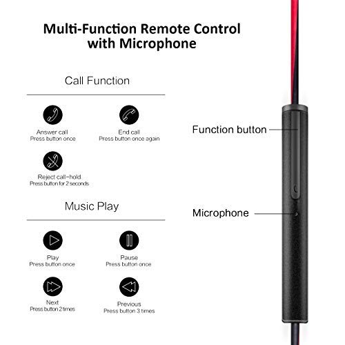 [Upgrade] inOpera Audio A1 Headphones Wired Earbuds in-Ear Noise Isolating Heavy Deep Bass Earphones with Microphone and Volume Control for Workout Sports Jogging Gym (Red/Black)