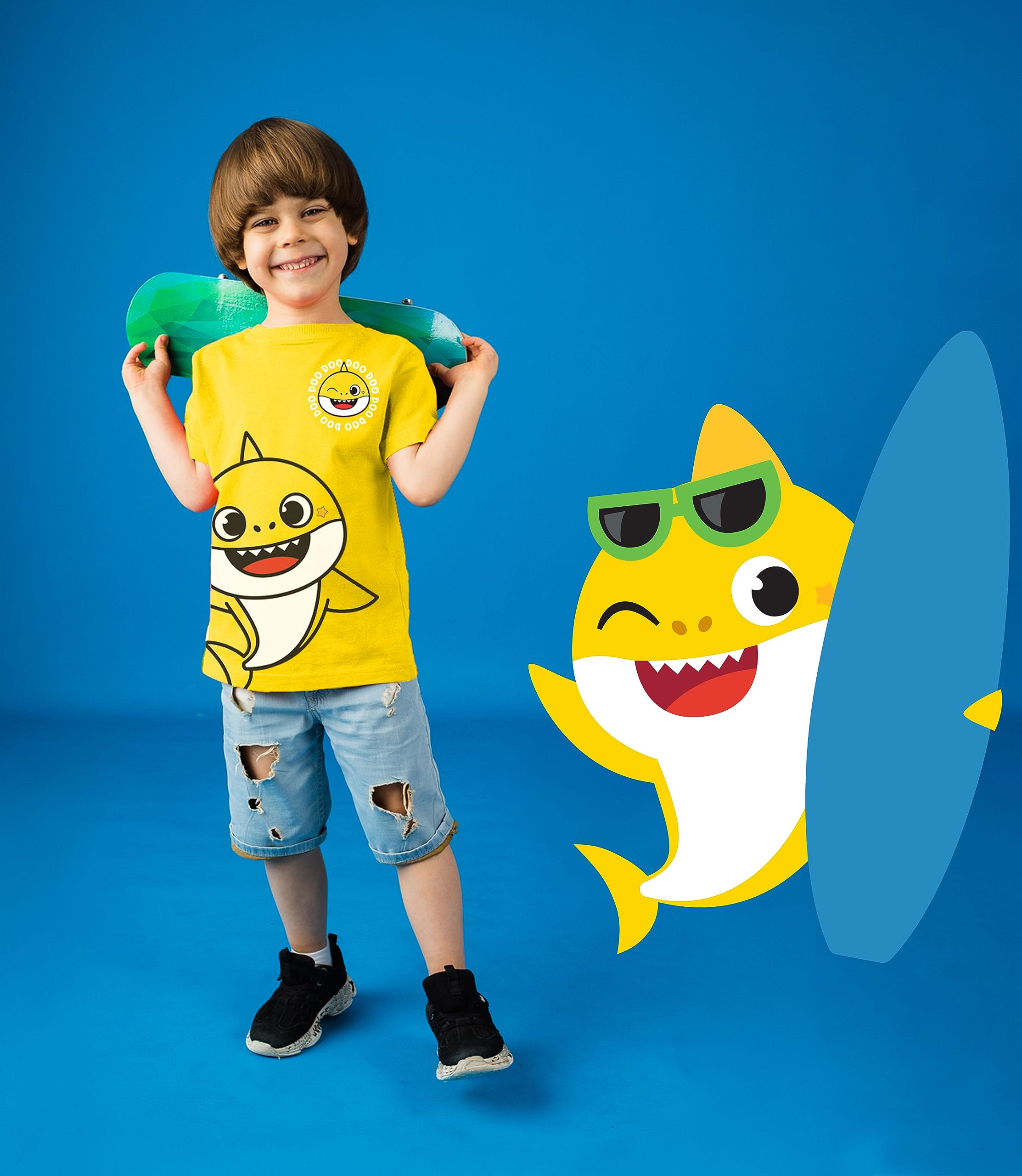 Baby Shark Graphic T-Shirts 3 Pack for Boys 3T Ecru/YEL/Wh SS