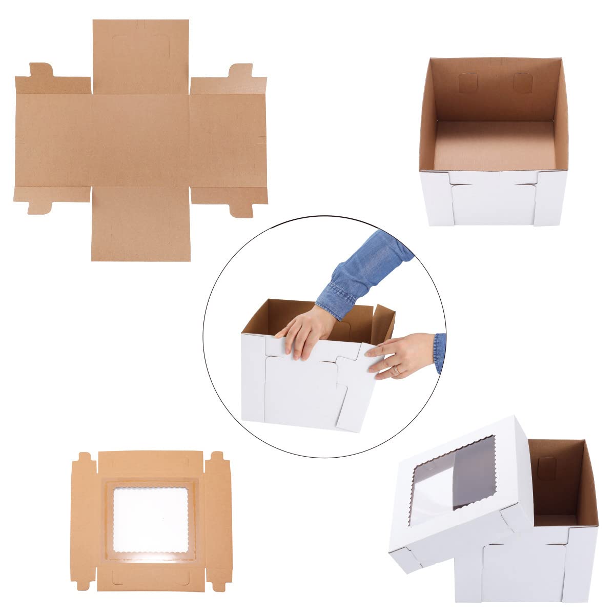 Huoshange Tall Cake Boxes for Tier Cakes,2 Sizes 4 Pack 10x10x12in and 12x12x12in,Sturdy Cardboard Cake Boxes Shipping in 2 3 Tier for Layer Tiered Cakes,Disposable Cake Containers