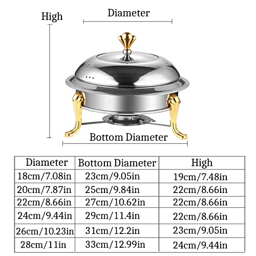 Full Size Round Chafing Dish Set, Stainless Steel Buffet Server Food Warming Tray with Alcohol Furnace and Lid, for Commercial Restaurant Catering Parties Weddings Picnics,24cm