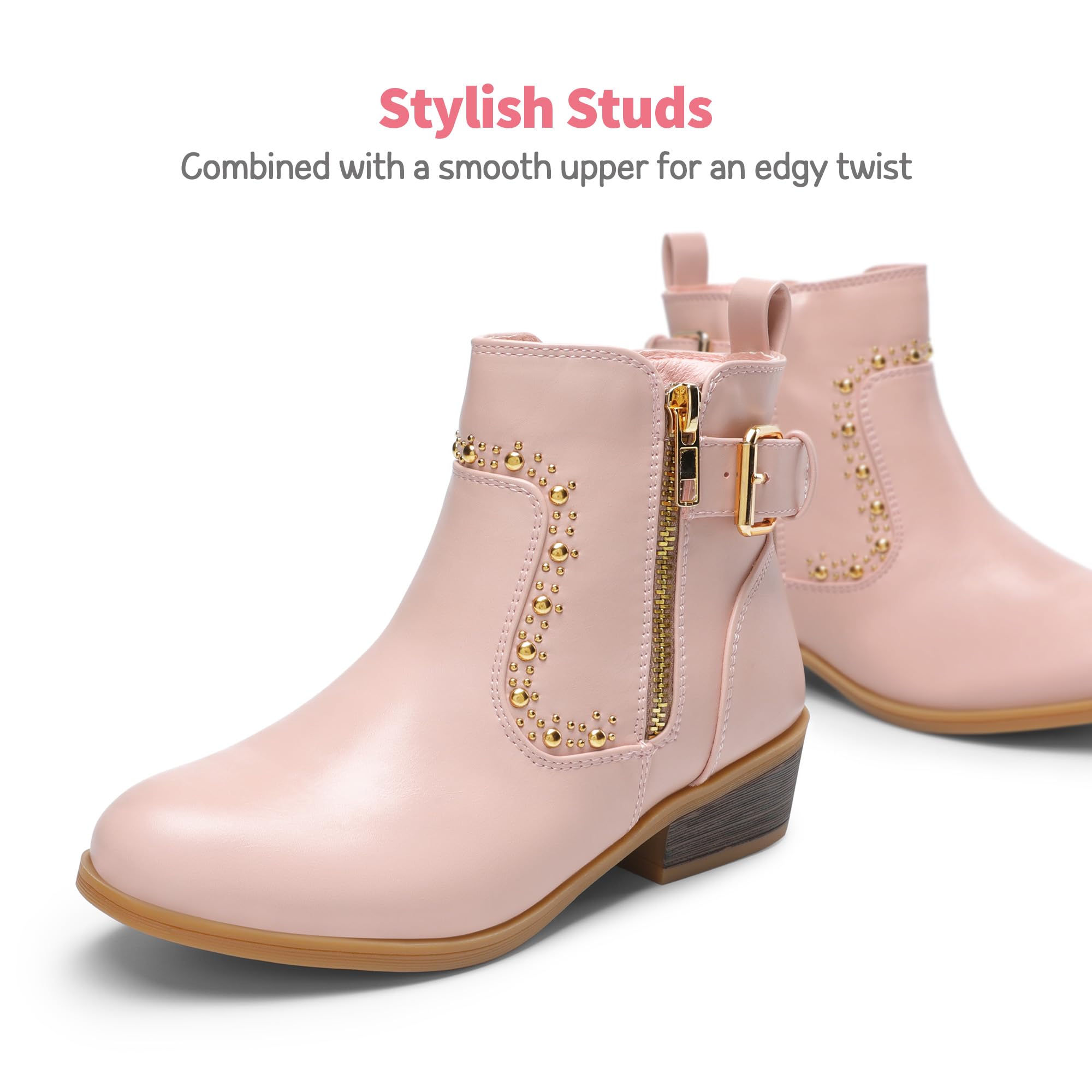 DREAM PAIRS Girls Boots Low Heel Side Zipper Ankle Booties Little Kid/Big Kid,Size 2 Little Kid,Pink,SDBO2303K