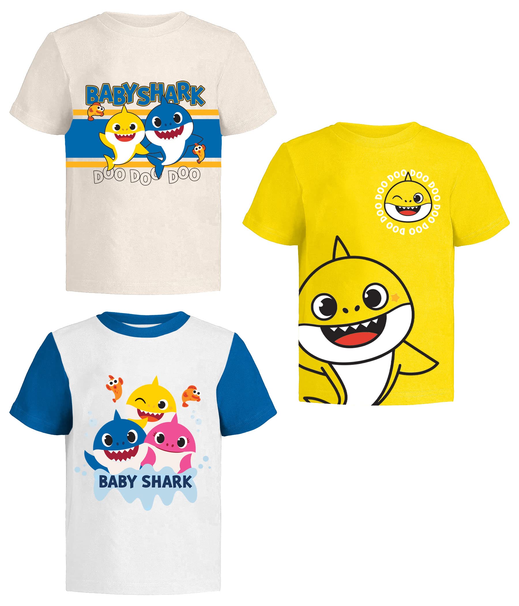 Baby Shark Graphic T-Shirts 3 Pack for Boys 3T Ecru/YEL/Wh SS