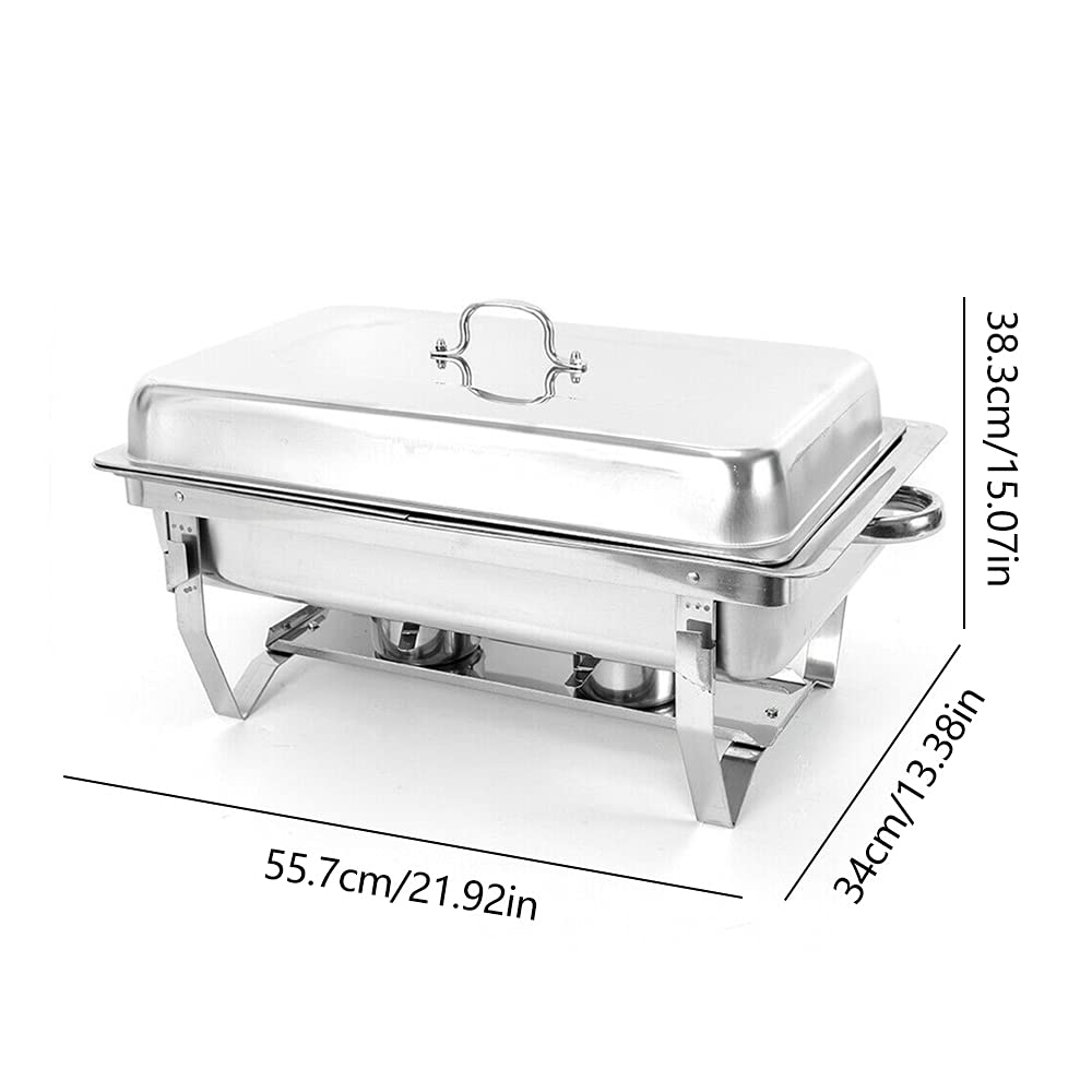 BANLICALI 3 * 3L Folding Stove, Baking Tray Container with Heater and Cover, Catering Buffet Baking Tray Stainless Steel Heating Container for Catering Party Wedding Banquets Silver