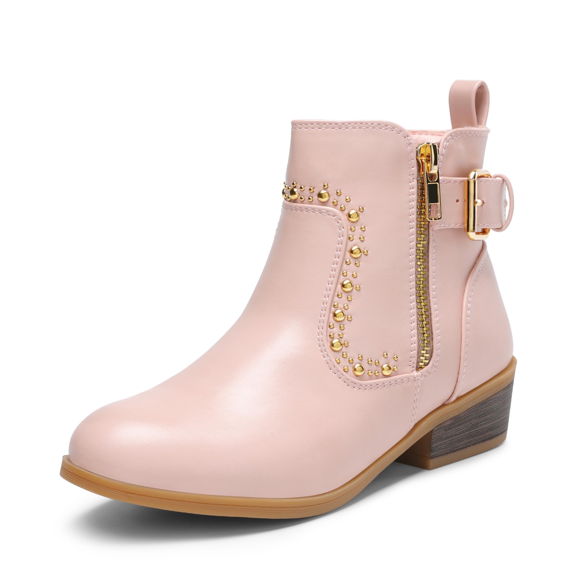 DREAM PAIRS Girls Boots Low Heel Side Zipper Ankle Booties Little Kid/Big Kid,Size 2 Little Kid,Pink,SDBO2303K