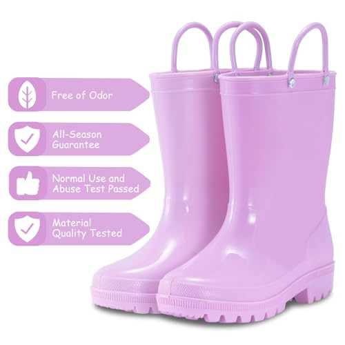 WILLPORT Kids Rain Boots with Easy-on Handles for Boys and Girls,Pastel Lilac,2 Little Kid