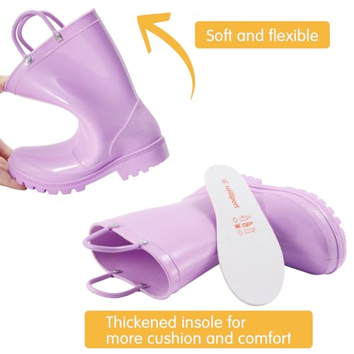 WILLPORT Kids Rain Boots with Easy-on Handles for Boys and Girls,Pastel Lilac,2 Little Kid