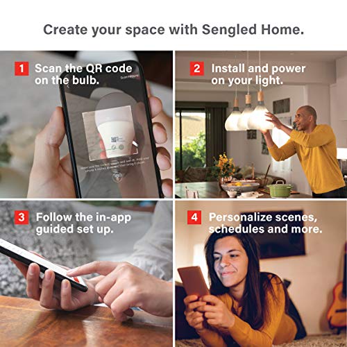 Sengled Smart Light Bulbs, A19 Dimmable Smart Bulbs, Works with Alexa and SmartThings, Voice Control with Google Home and Echo with built-in Hub, Soft White 60W Equivalent, Zigbee Hub Required,4-Pack