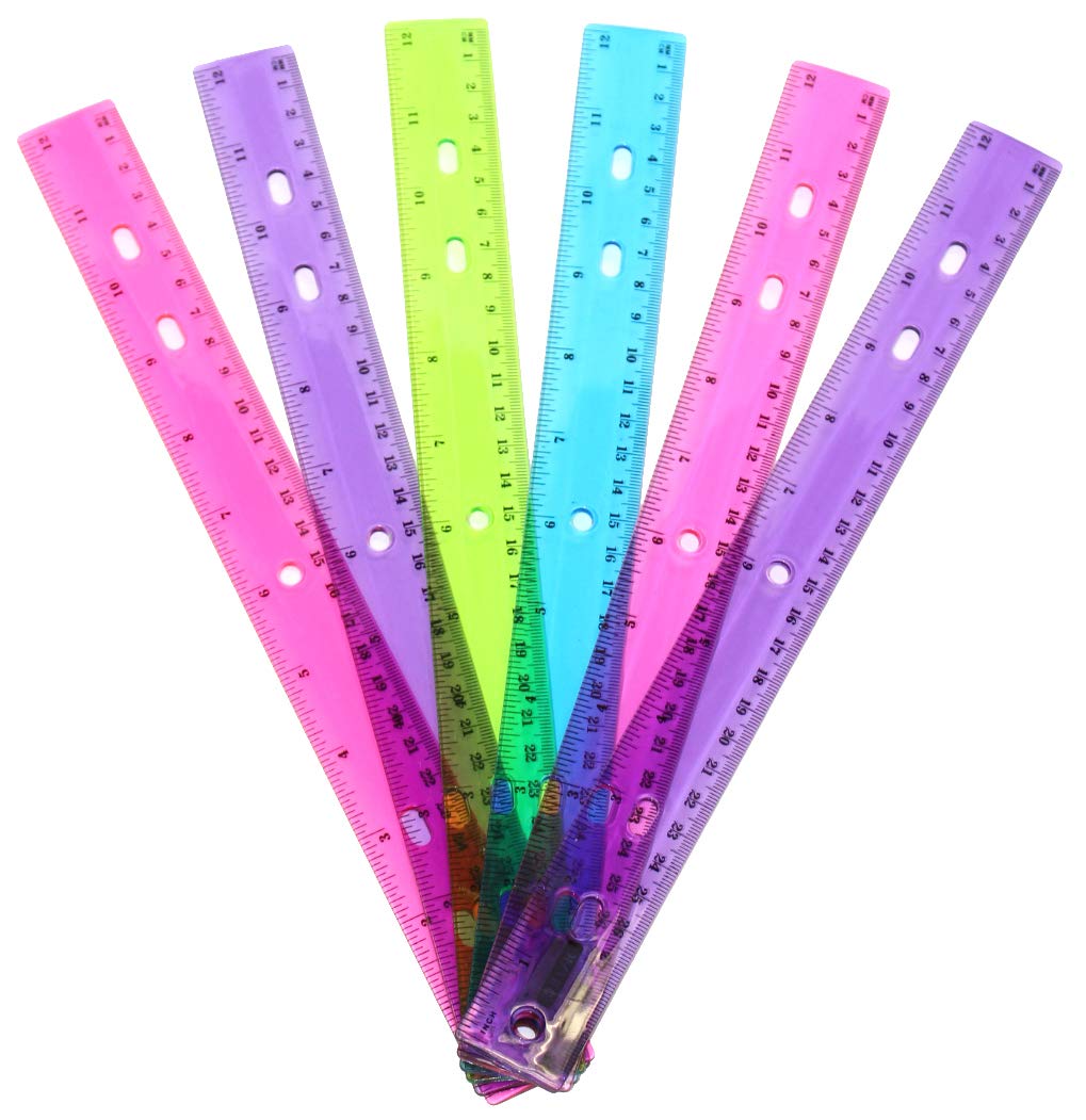 PowerTRC's Assorted Jeweltones Colored Rulers | Drafting Tools | School Office Supplies | Pack of 6, 12 Inches Ruler