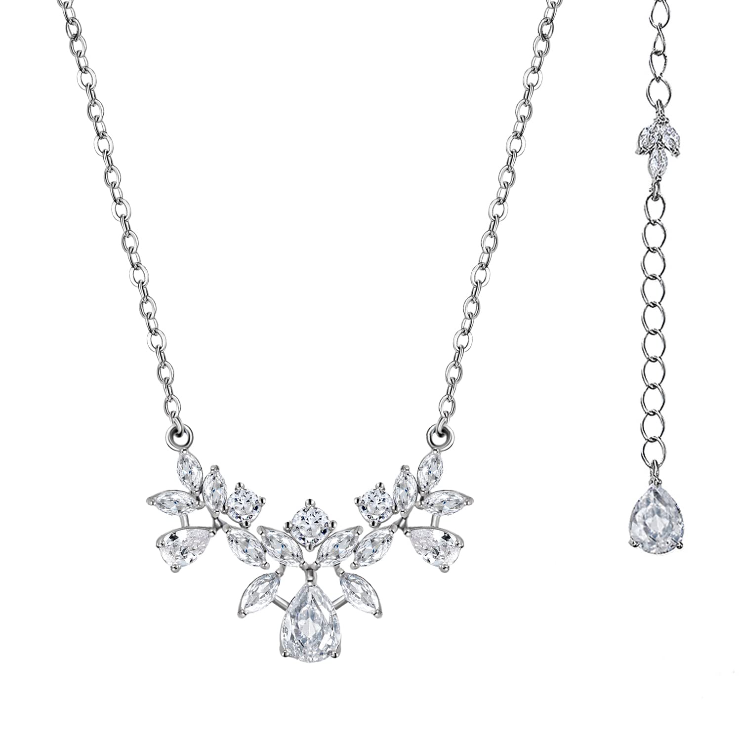 SWEETV Cubic Zirconia Wedding Bridal Backdrop Necklace for Brides, Crystal Dainty Back Necklace, Body Chain Jewelry for Women Prom, Silver
