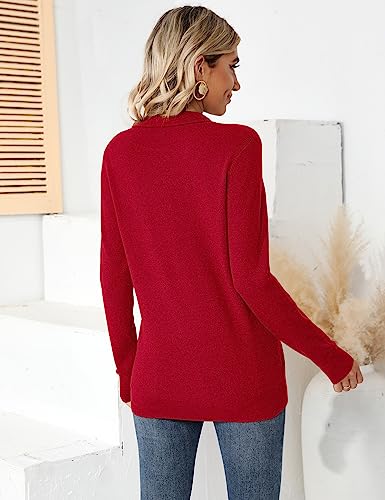 Romanstii Collared Sweaters for Women Knitted Long Sleeve V Neck Fitted Polo Shirts Trendy Winter Pullover Tops,Red,M