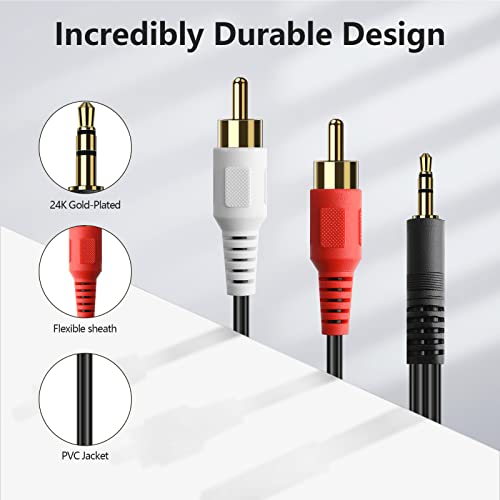 PASOW 3.5mm Stereo Male to 2RCA Male (Right and Left) RCA Audio Cable (100 Feet)