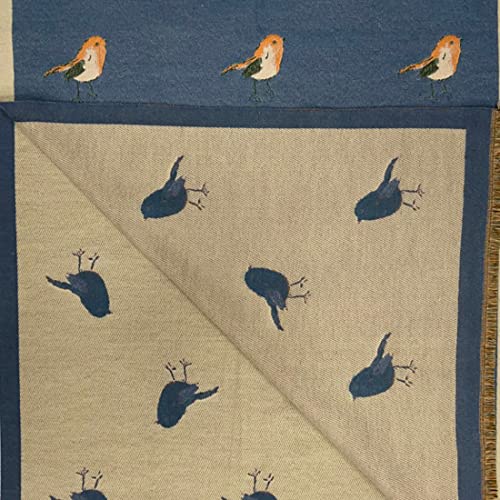 OgLuxe Women Ladies Cashmere Blend Soft Warm Blanket Comfy Winter Long Cosy Robin Print Bird Shawl & Wrap Scarf BLUE