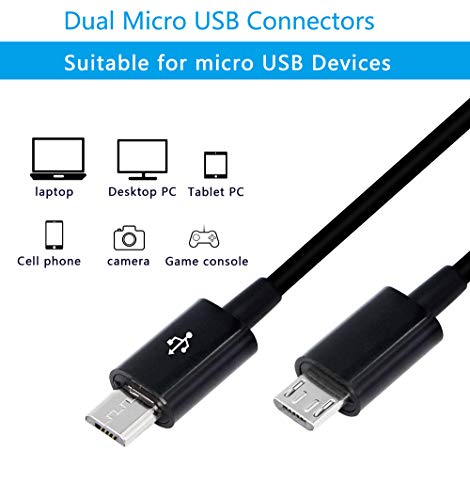 CERRXIAN 8 Inch USB 2.0 Type A Male to Dual Micro USB Male Splitter Y Data Charge Connector Adapter Cable (Black)