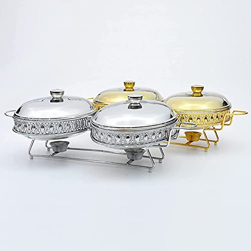 Food Warmer for Parties Buffets, Food Warming Tray Stainless Steel Chafing Dish Buffet Set, Chafer Set with Lid, Food Warmer for Parties Kitchen Banquet Dining,Gold (Color : Silver)