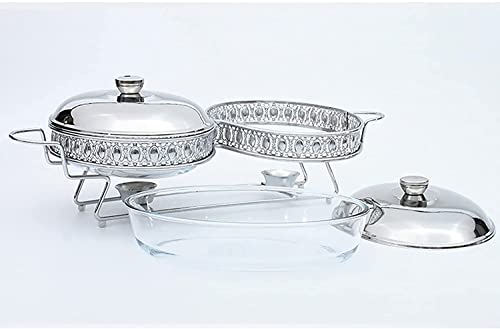 Food Warmer for Parties Buffets, Food Warming Tray Stainless Steel Chafing Dish Buffet Set, Chafer Set with Lid, Food Warmer for Parties Kitchen Banquet Dining,Gold (Color : Silver)