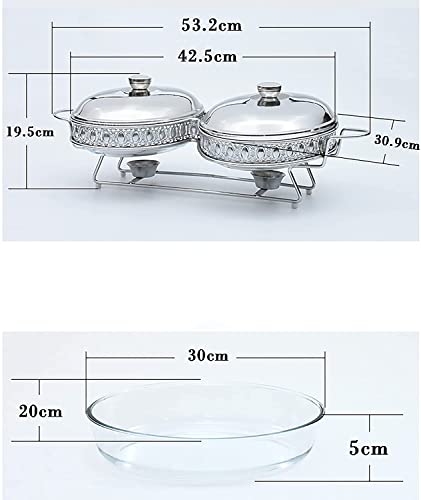 Food Warmer for Parties Buffets, Food Warming Tray Stainless Steel Chafing Dish Buffet Set, Chafer Set with Lid, Food Warmer for Parties Kitchen Banquet Dining,Gold (Color : Silver)