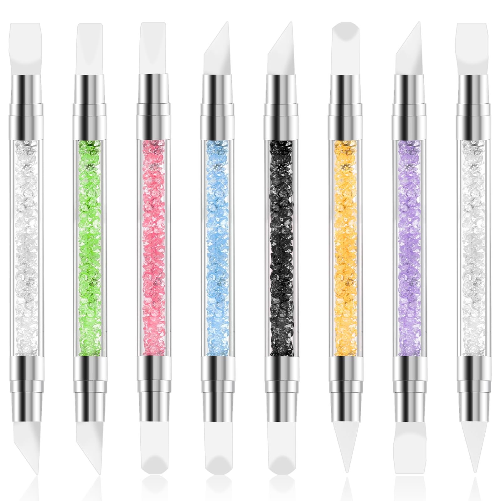 8 PCS Silicone Nail Art Acrylic Pen Brushes Rhinestone Nail Polish Carving Pen Dual Tipped Rubber Tip Nail Brushes for Design Nail Foil Carving Drawing and 3D Effect Shaping Drawing Dotting Tools